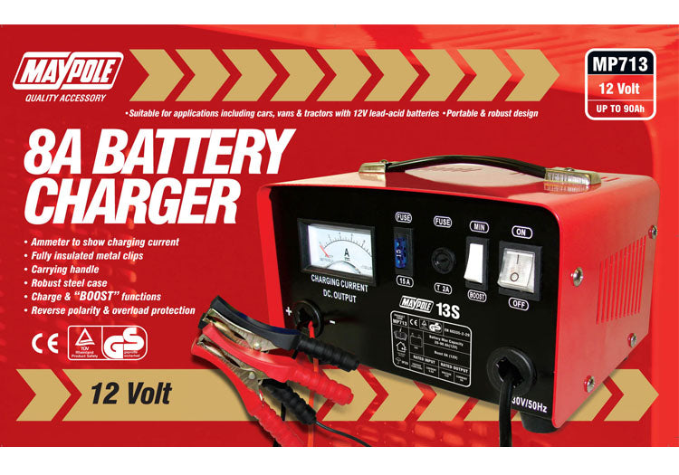 8A 12V Metal Cased Battery Charger. For all low maintenance and mainte ...